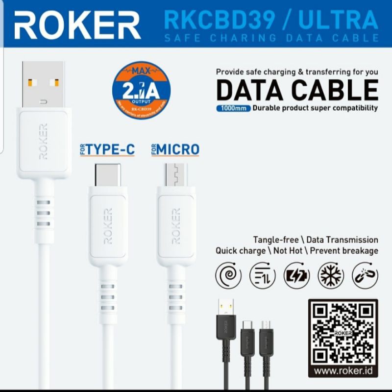 Jual KABEL DATA ROKER ULTRA MICRO 2.1A RK-CBD39 | Shopee Indonesia