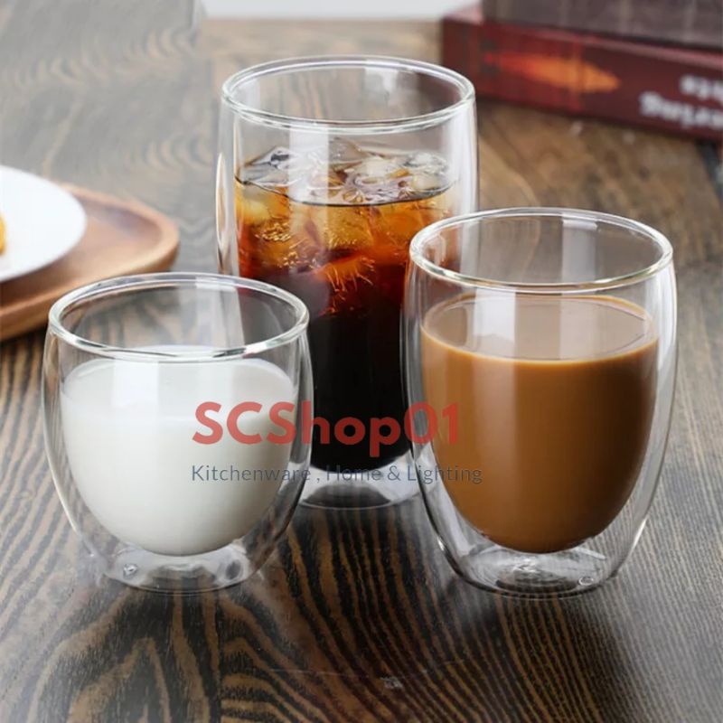 Jual Gelas Anti Panas Double Wall / Gelas dua lapis / Gelas Kopi BOROSILICATE | Shopee Indonesia