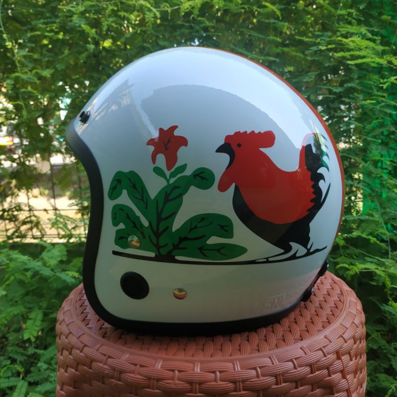 Jual helm bogo putih motif ayam jago | Shopee Indonesia