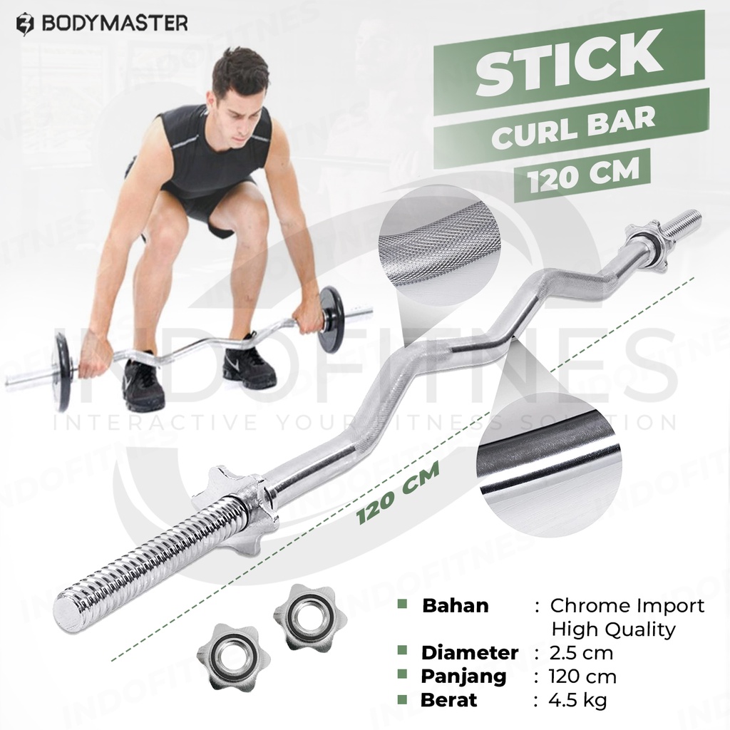 Jual BODYMASTER Stick EZ Curl Bar 120cm Chrome - Stik Bengkok Bicep ...