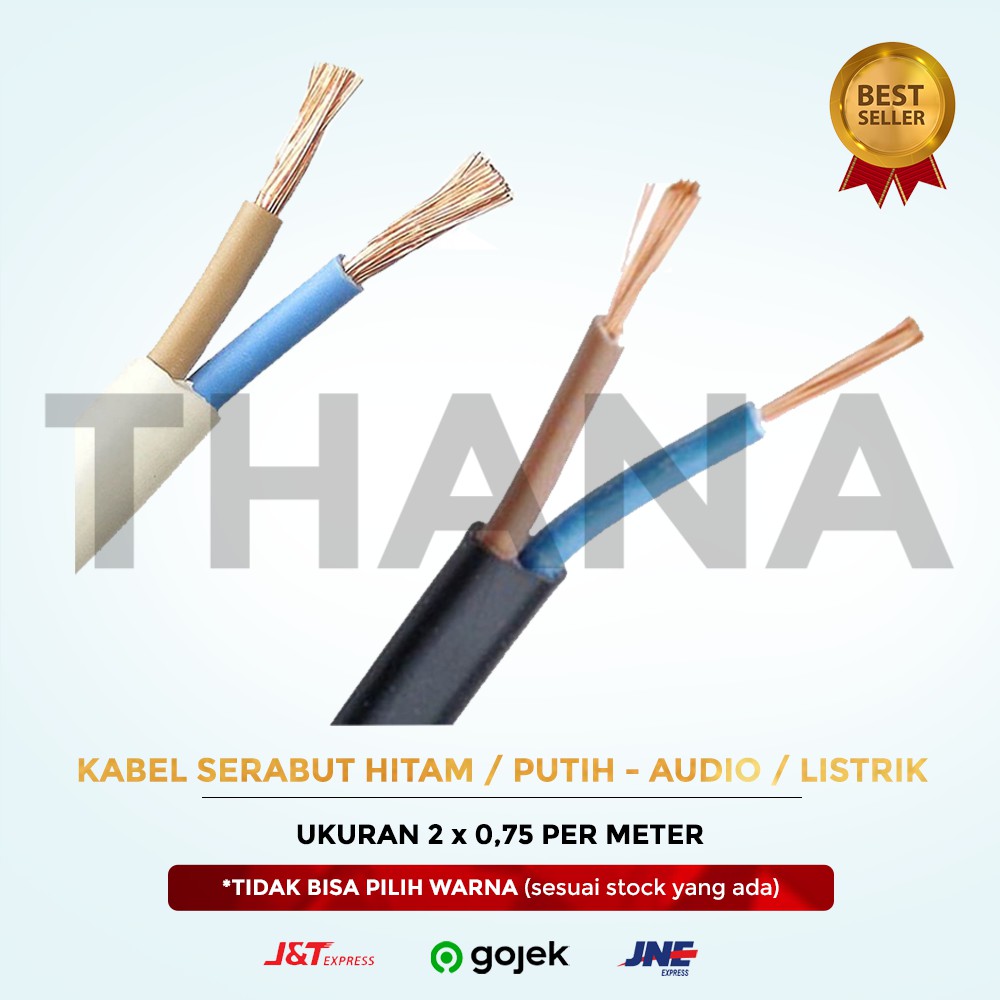 Jual kabel serabut hitam putih audio listrik NYYHY NYMHY 2x0,75 2x0.75 per meter kualitas ...