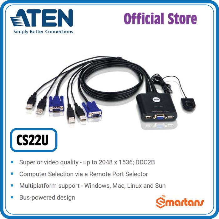 Jual Kvm | Aten Cs22U - 2 Port Usb Vga Cable Kvm Switch With Remote Port Selector | Shopee Indonesia