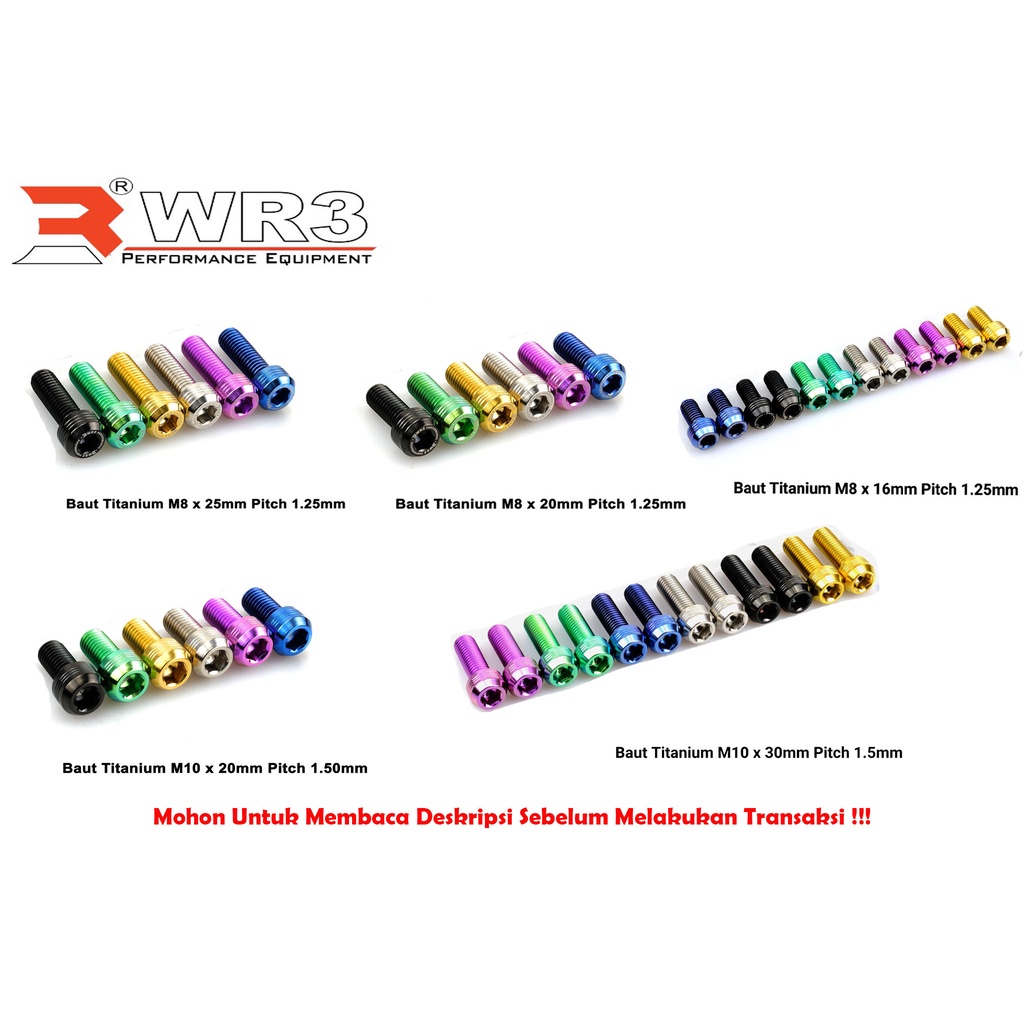 Jual Baut Titanium L WR3 Small Head Ukuran M8 Baut 12 Kunci L6 / M10 Baut 14 Kunci L8 Universal ...