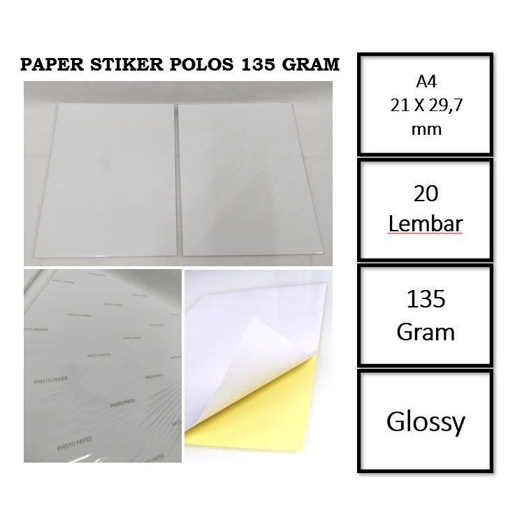 Jual PAPER FOTO STICKER GLOSSY 135 POLOS - KERTAS STICKER POLOS ...