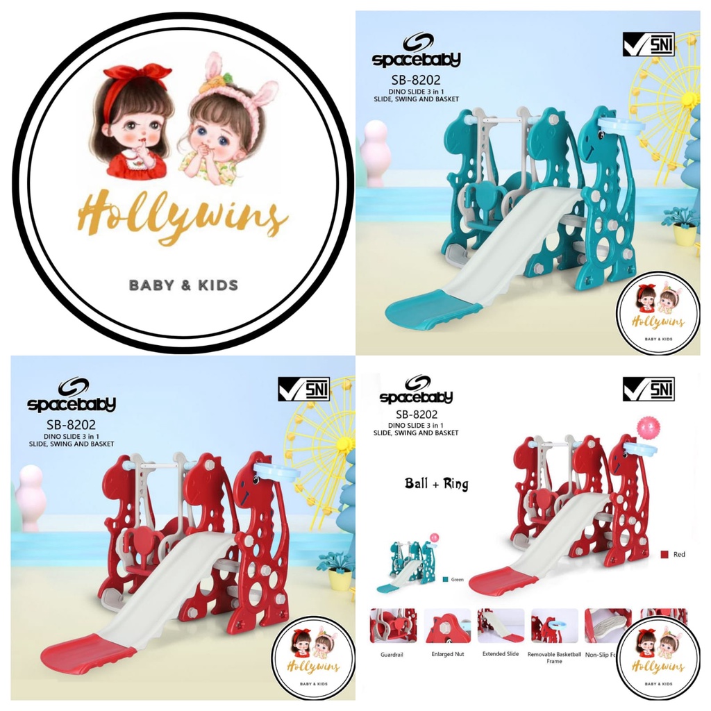Jual PEROSOTAN MAINAN ANAK DAN AYUNAN SLIDE MODEL DINO SB-8202 (3IN1) | Shopee Indonesia