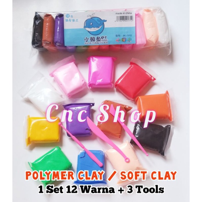 Jual Mainan Polymer Clay/ Soft Clay 1Set 12warna + Tools/Alat Ukir Clay ...