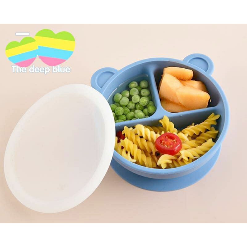 Jual silicone bowl 2 divider with lid and suction | Shopee Indonesia