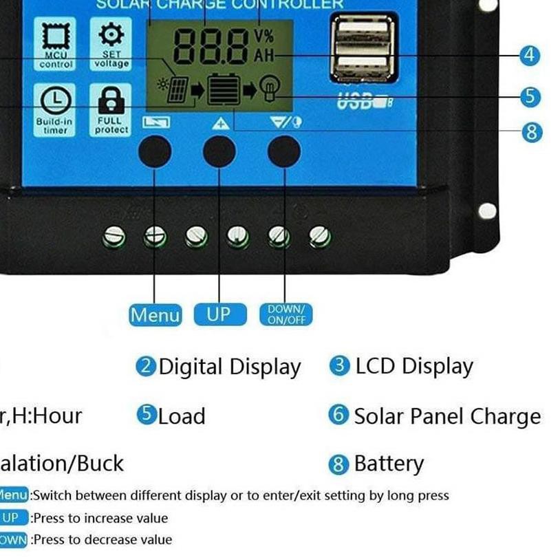 Jual ☚ Solar Charge Controller LCD LED Display Solar PWM 12V/24V 10A 20A 30A 50A 60A USB Panel ...