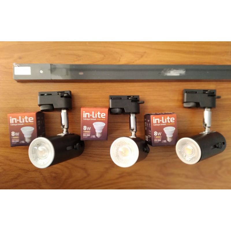 Jual promo lampu rel cafe komplit led sorot inlite 8w e27 track light ...