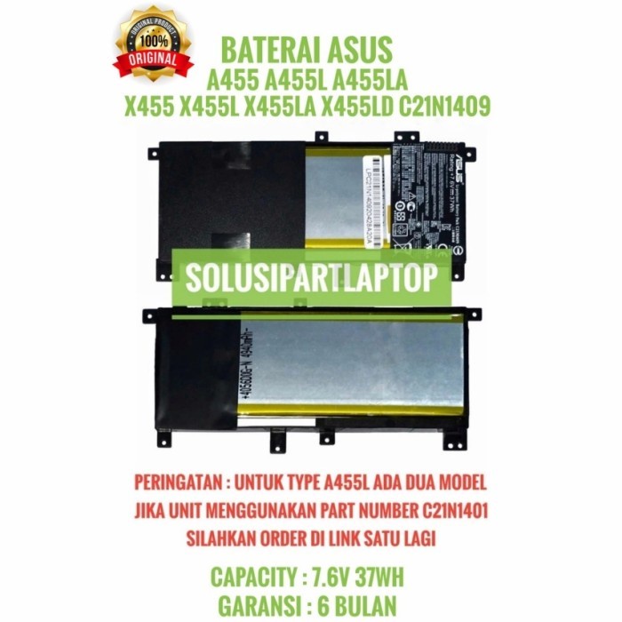 Jual BATERAI Asus A455L A455LN A455LF A455LA A455LD X455LA -C21N1409 ...