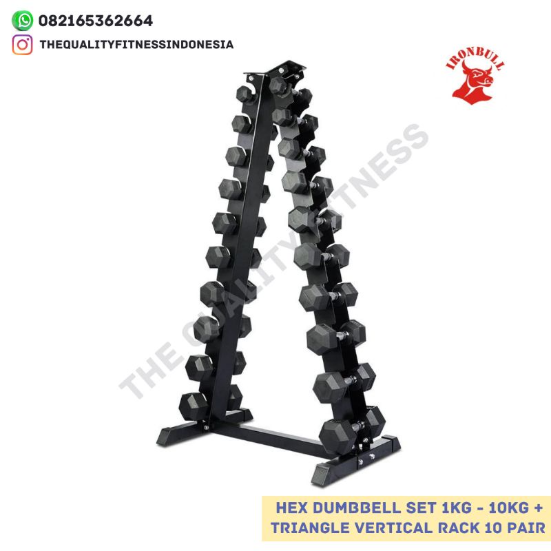 Jual Paket Hexa Dumbbell Ironbull 1 - 10Kg + Rack Triangle 10 Pairs ...