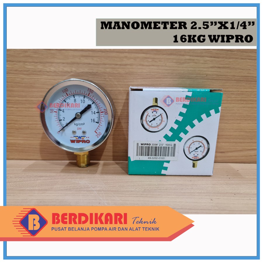 Jual Pressure Gauge Manometer angin 2 1/2 x 1/4 inch size 16 kg - wipro ...