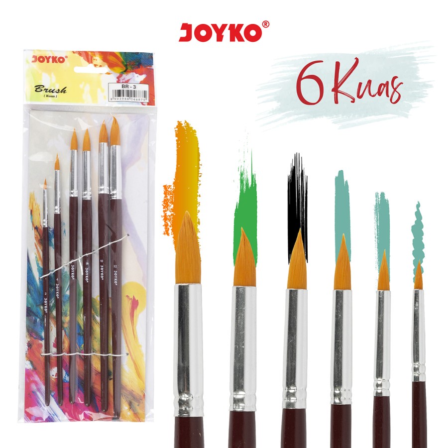 Jual KUAS LUKIS RUNCING JOYKO BR-3 | GOLDEN NYLON BRUSH | WARNA ...