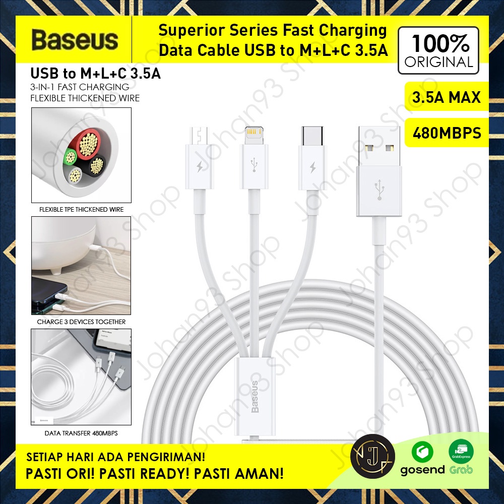 Jual BASEUS 3-in-1 USB to Micro Lightning Type-C Fast Charging Data ...