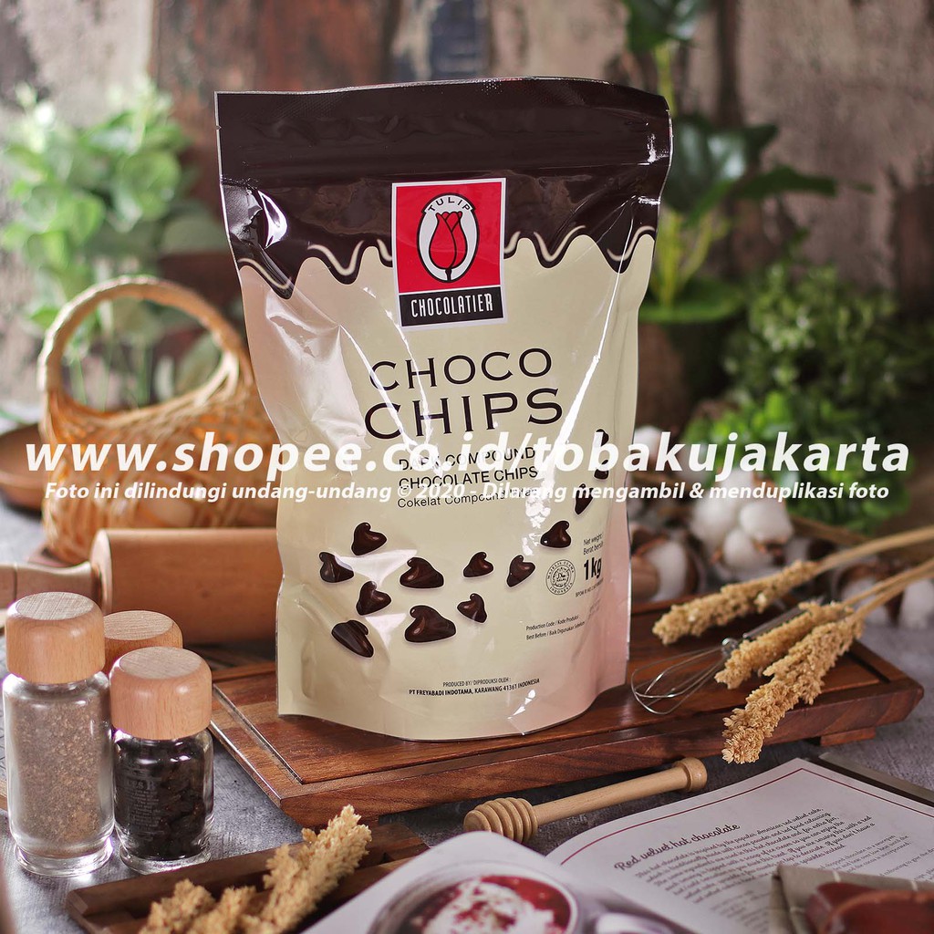 Jual Tulip DARK Chocolate Chip 1kg PACK ASLI Chocochips Cokelat Chips ...