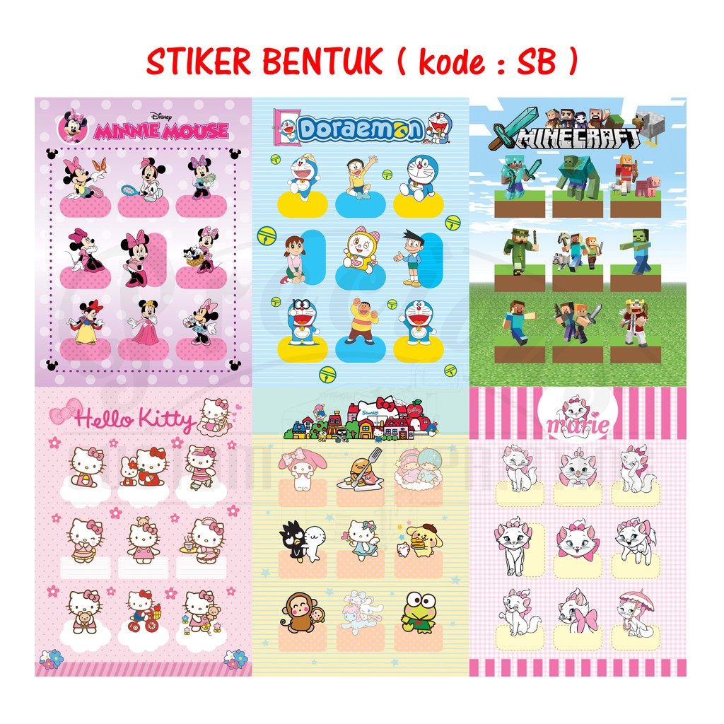 Jual STIKER NAMA SB MINNIE , DORAEMON , MINECRAFT , HELLO KITTY ...