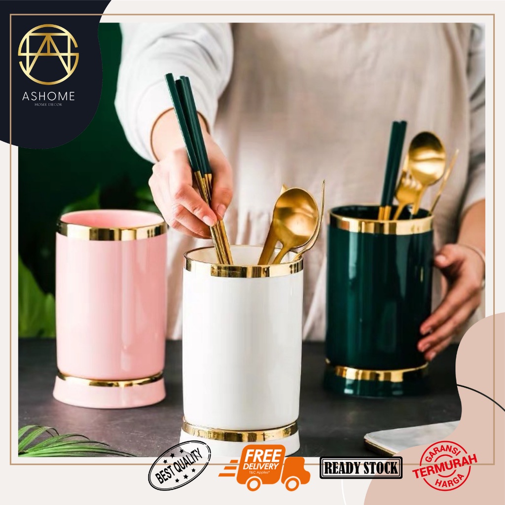 Jual TEMPAT SENDOK KERAMIK LIST GOLD/ CERAMIC CHOPSTICK STORAGE ELEGANT ...