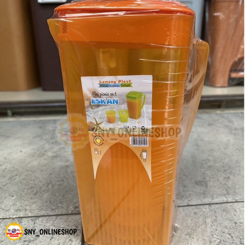 Jual Set Teko / Eskan Mini Set 4 Gelas Orange Plastik Lemony | Shopee ...