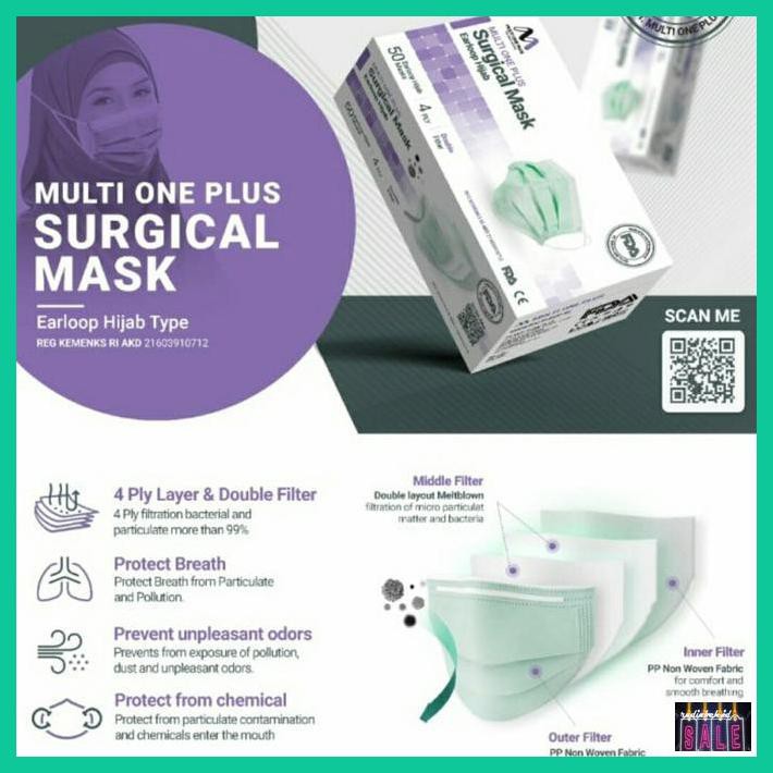 Jual REKSAMASKER- MASKER HIJAB MULTI ONE PLUS MEDIS 4 PLY SURGICAL MASK ...