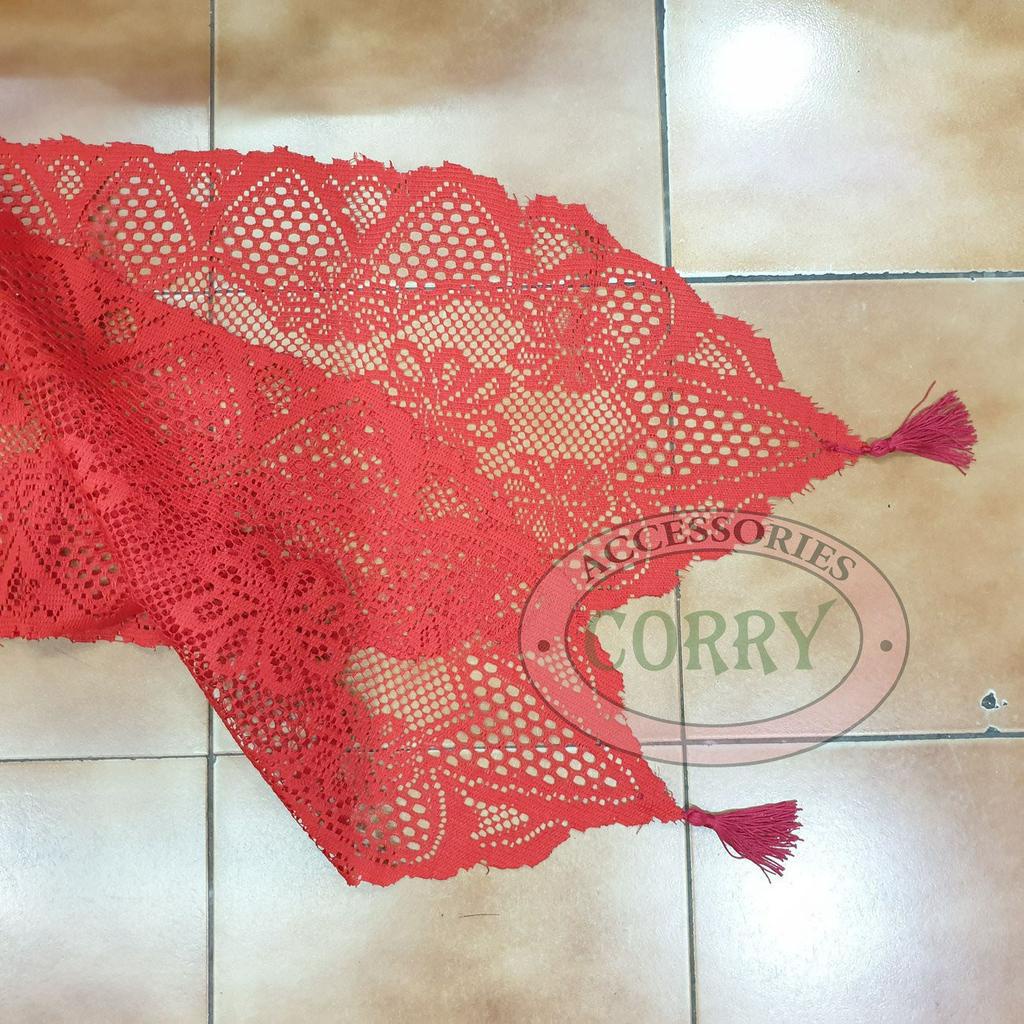 Jual Taplak Meja Tengah Table Runner Lace Merah Panjang 180 Cm X 34 Cm ...