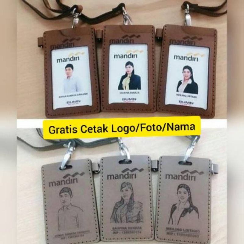 Jual ID CARD Mandiri / Card holder kulit asli / Name tag kulit logo ...