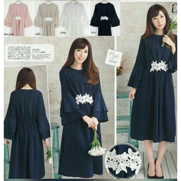 Jual dress ready on model warna navy (biru dongker) | Shopee Indonesia