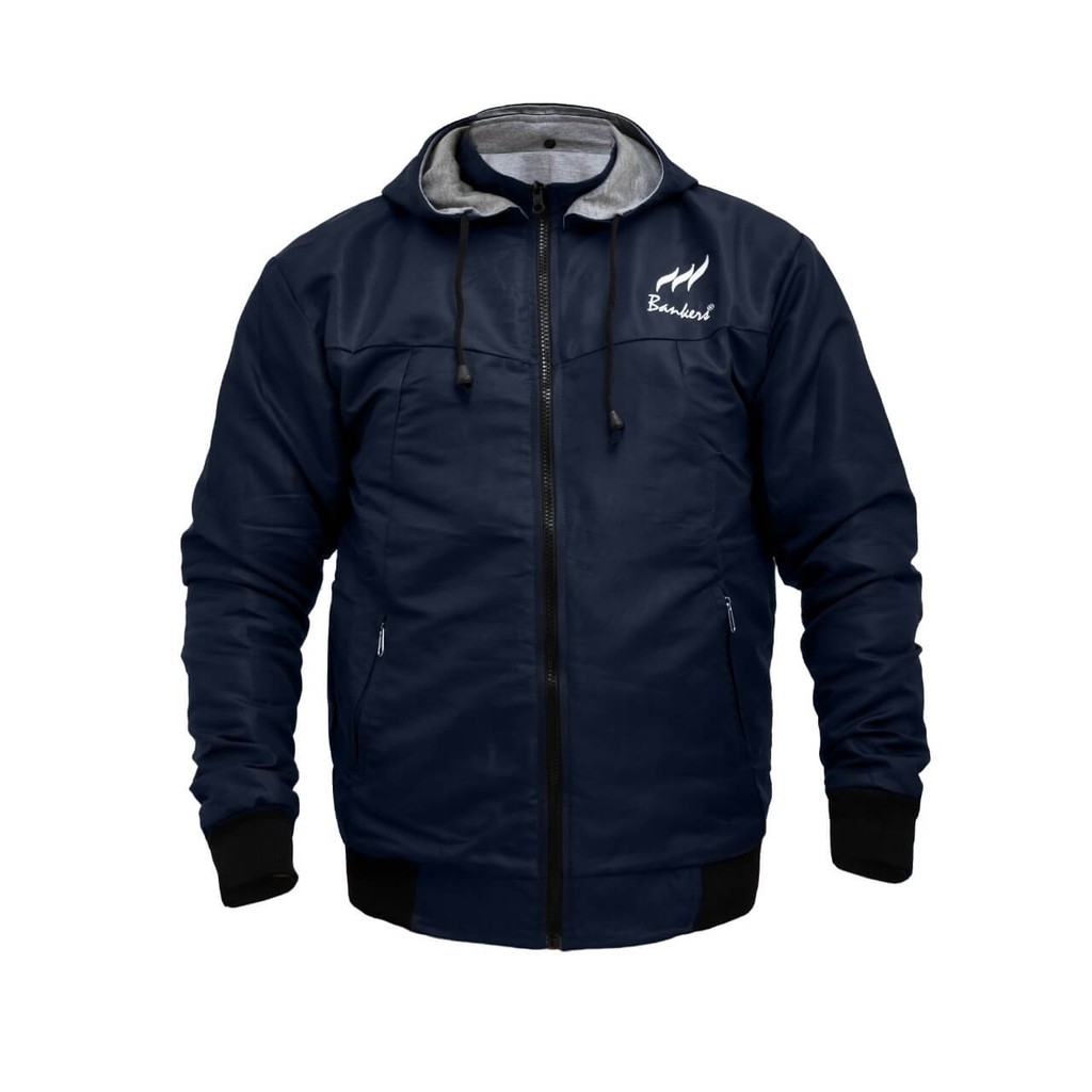 Jual Jaket Parasut Pria Hoodie Keren Bolak Balik Warna Navy Hitam Abu ...