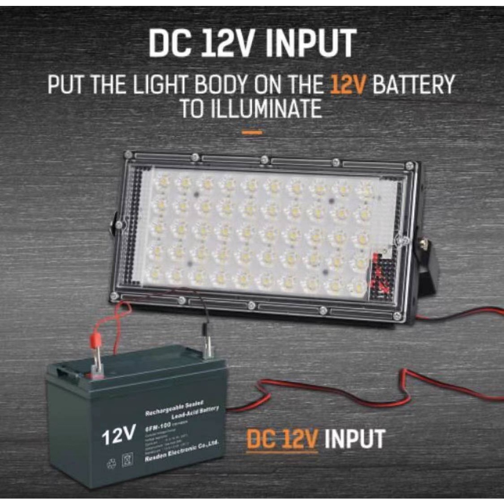 Jual DC 12v SLIM 50W Lampu Sorot PANEL LED floodlight Kabel jepit aki 12V 50W | Shopee Indonesia