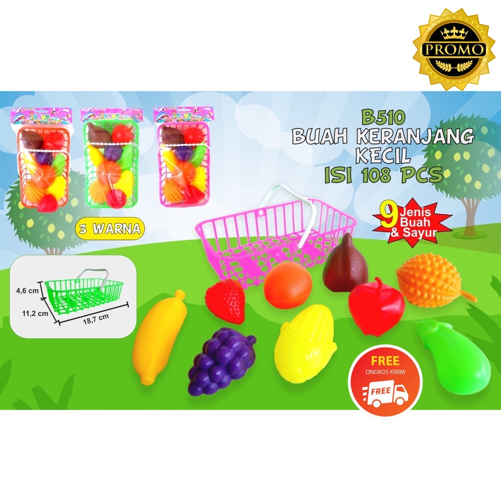 Jual Mainan Anak Masak Masakan Keranjang Buah Kecil Berisi 9 Jenis Buah dan Sayur B510 SNI ...