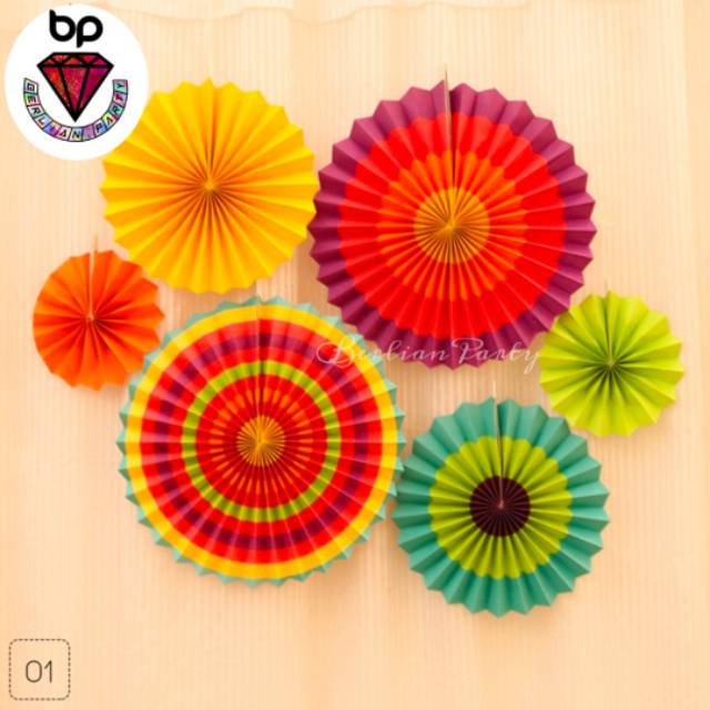 Jual Paperfan / Paper fan Rainbow-2 / Paper flower SET Rainbow 6 in 1 ...