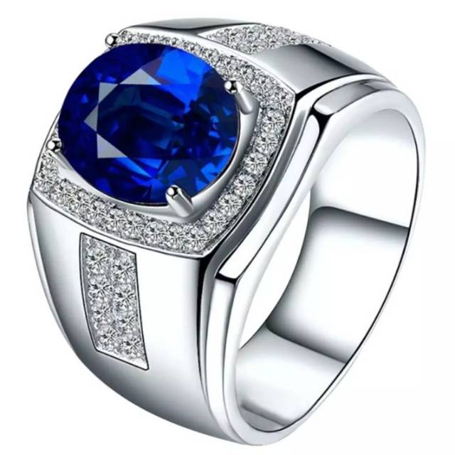 Jual Cincin Pria Akik Safir Biru Ring Warna Perak Batu Blue Sapphire ...