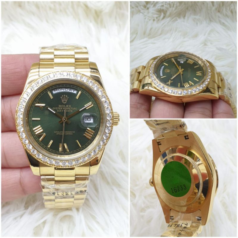 Jual jam tangan pria rolex day date gold diamond Bezel automatic 40mm ...