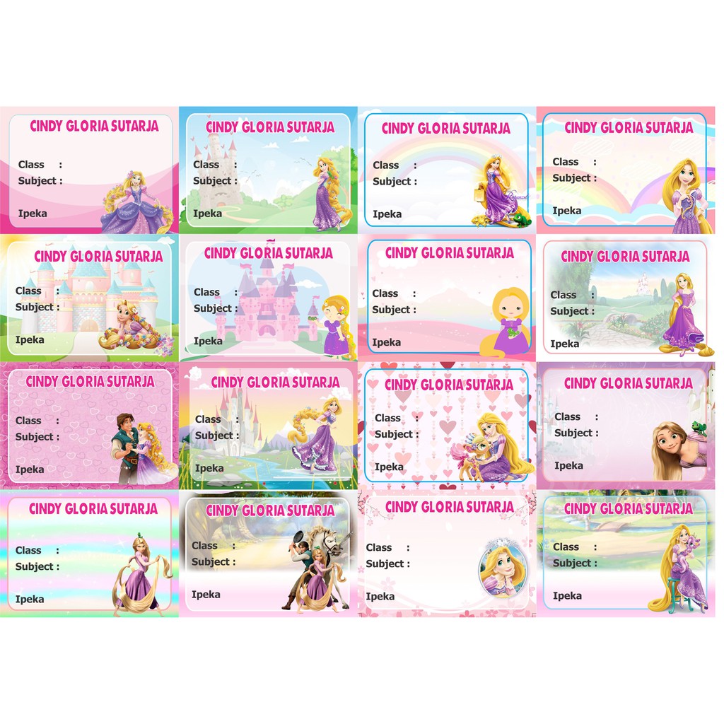 Jual Rapunzel Label stiker buku nama kelas mapel custom | Shopee Indonesia