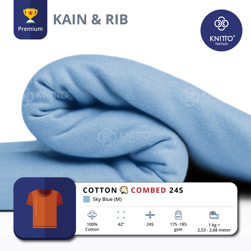 Jual KAIN KAOS COTTON COMBED 24S SKY BLUE + RIB ( BAHAN KAOS ) - KNITTO ...