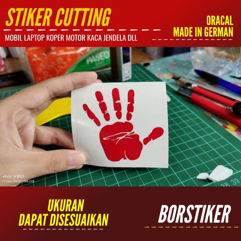 Jual STIKER TANGAN | STICKER CUTTING BAHAN ORACAL CUSTOM LOGO | Shopee ...