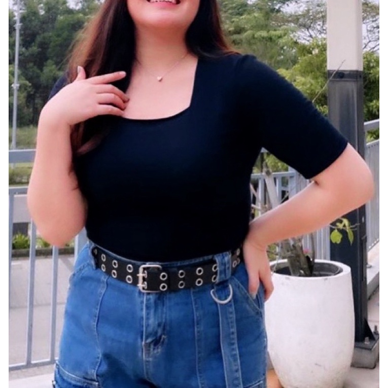 Jual Martina Basic Crop Top Atasan Wanita Kaos kerah Kotak Size Jumbo ...