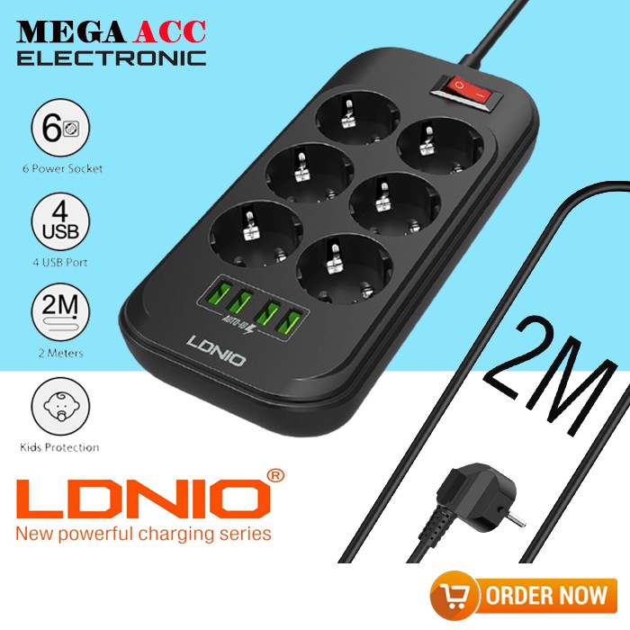 Jual Stop Kontak LDNIO SE6403 6 Power Socket With 3 USB Charger Fast Charging - Original ...