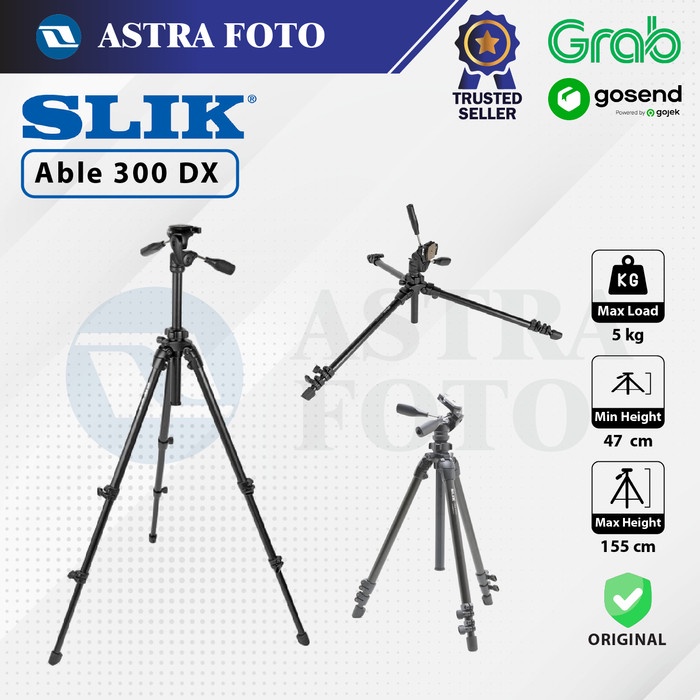 Jual Slik Able 300 DX Tripod with 3-Way, Pan-and-Tilt Head Up to 5kg | Shopee Indonesia