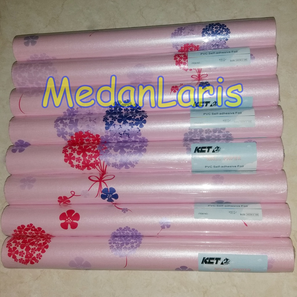 Jual WallPaper Kertas Stiker Tempel Dinding - WPS Pink Bunga Ikat Pita ...