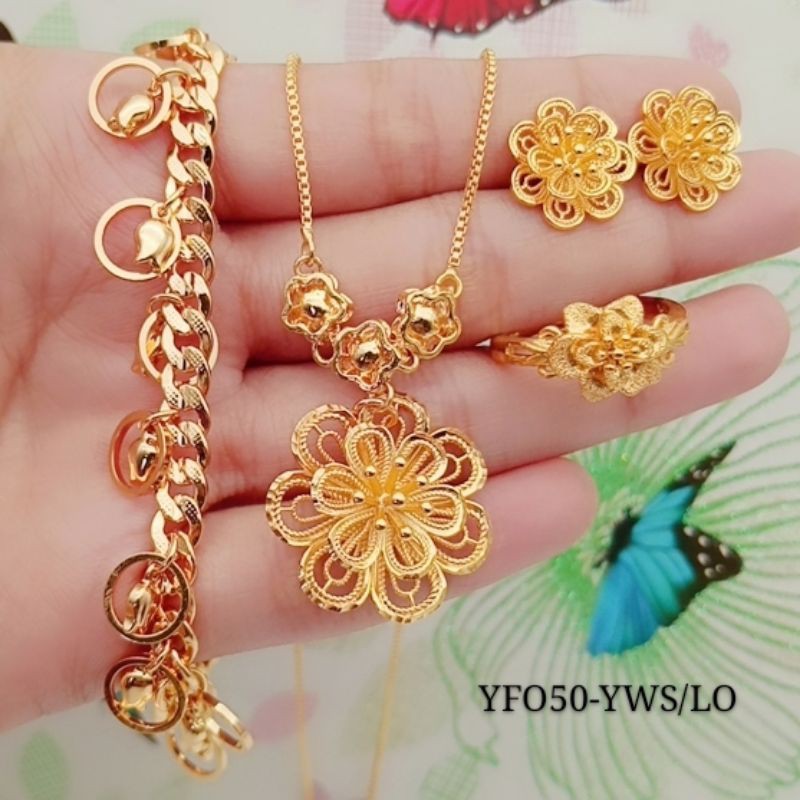 Jual perhiasan xuping lapis emas bunga mawar set terlaris | Shopee Indonesia