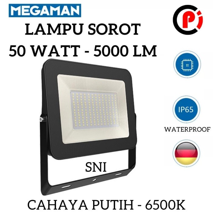 Jual MEGAMAN Lampu Sorot LED 50W 50 Watt Cahaya Putih 6500K IP65 ...
