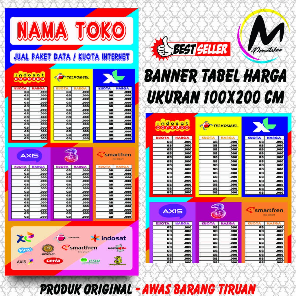 Jual SPANDUK TABEL HARGA KUOTA - UKURAN 100X200 CM ( 1X2 METER ) | Shopee Indonesia