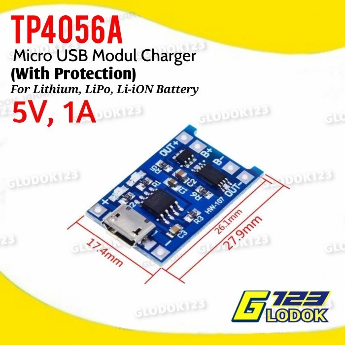 Jual Jy51Opws Modul Tp4056A Micro Usb Charger 18650 Baterai Lithium 5V 1A Protection Y50lw ...