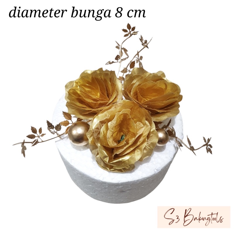 Jual Cake topper artificial flower hiasan kue mawar gold set | Shopee Indonesia