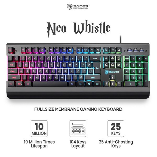 Jual Keyboard Gaming RGB Fullsize Sades Neo Whistle | Shopee Indonesia