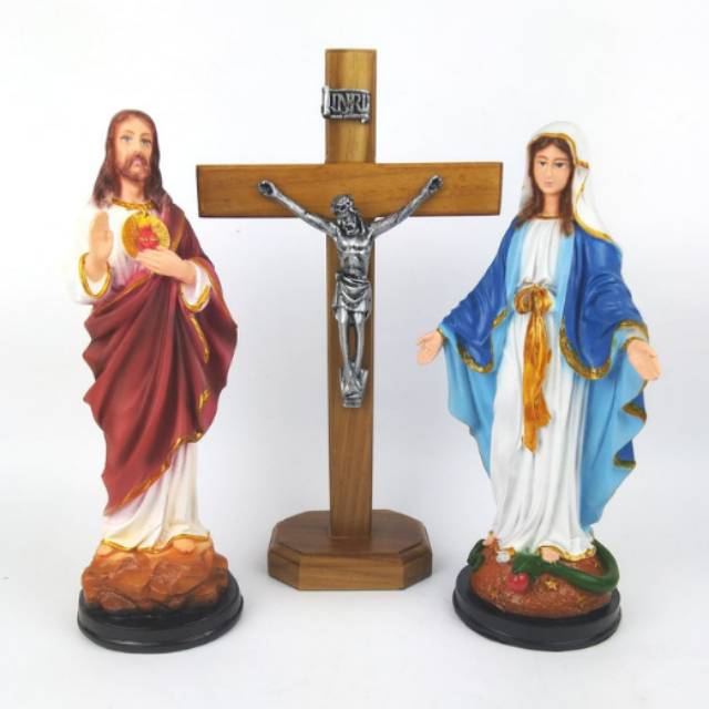 Jual Set Altar Meja Doa Ibadah Patung Maria Yesus 24 cm Salib Duduk ...