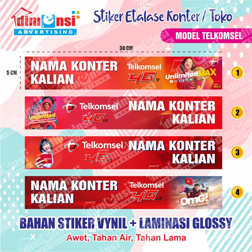 Jual Stiker Etalase Konter / Toko Murah + Laminasi - Model Telkomsel ...