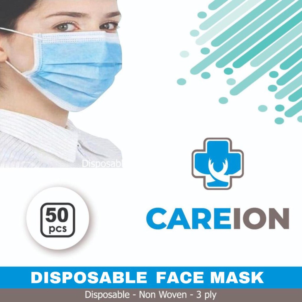Jual MASKER 3PLY CAREION DISPOSABLE FACE MASK / MASKER 3 PLY / MASKER ...