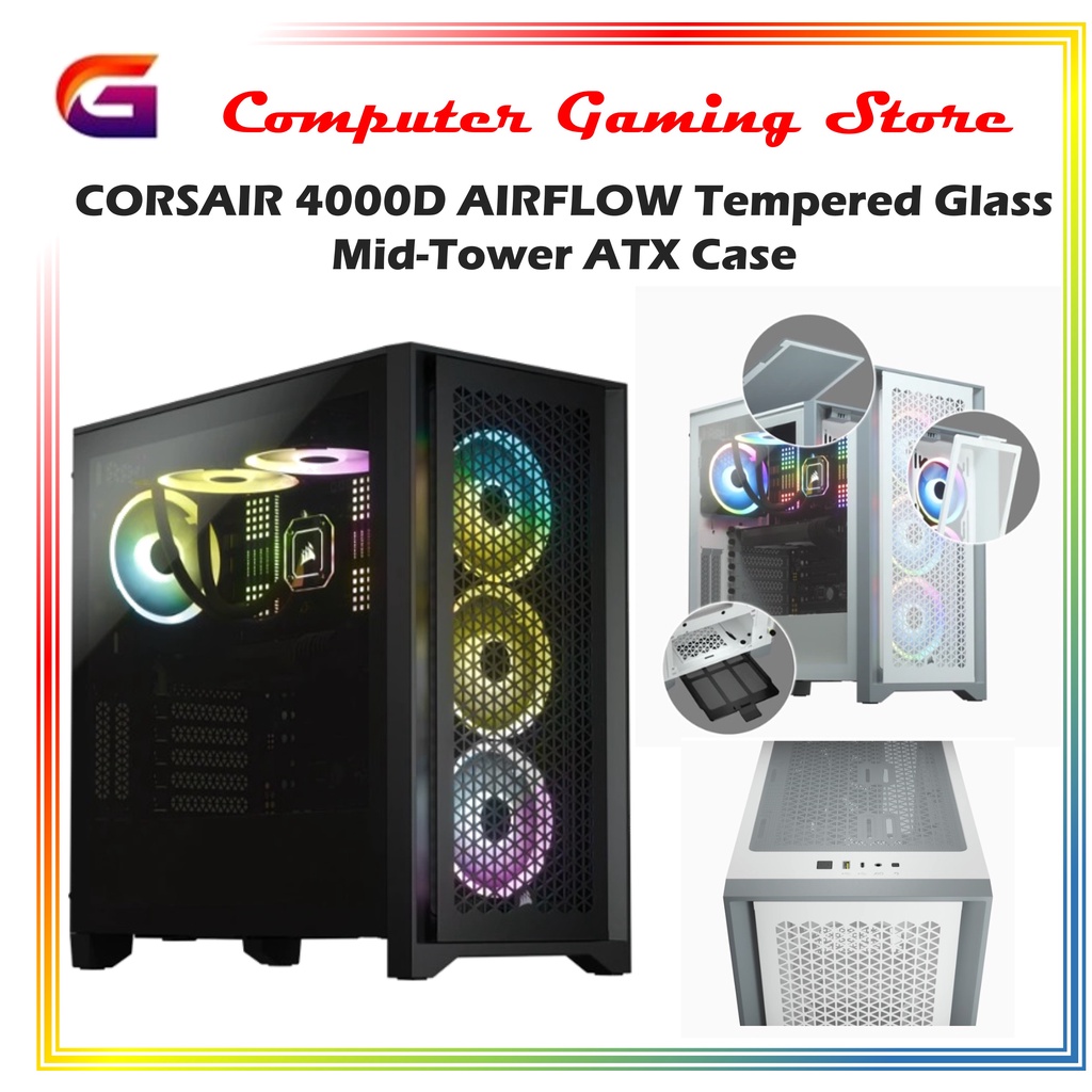 Jual CORSAIR 4000D AIRFLOW Tempered Glass Mid-Tower ATX Case | Shopee ...