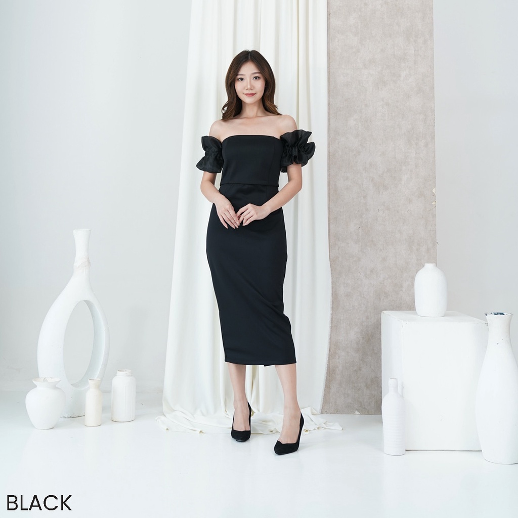 Jual Midi Dress Ruffle Organza Ying | Midi Dress Gaun Wanita Sabrina ...